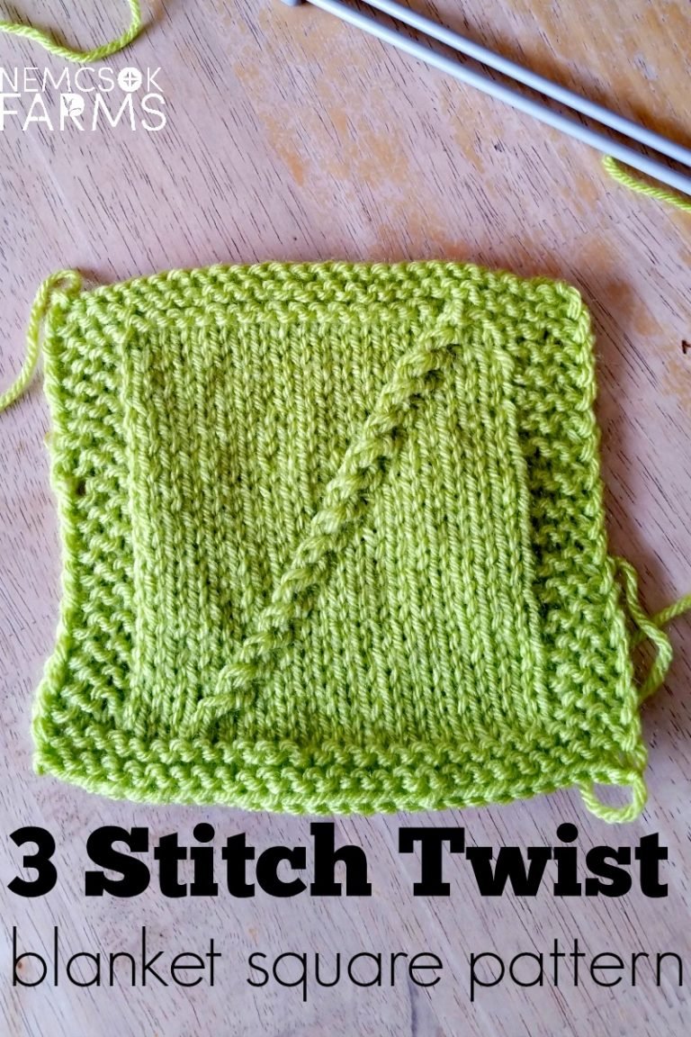3 Stitch Twist Blanket Square Knitting Pattern